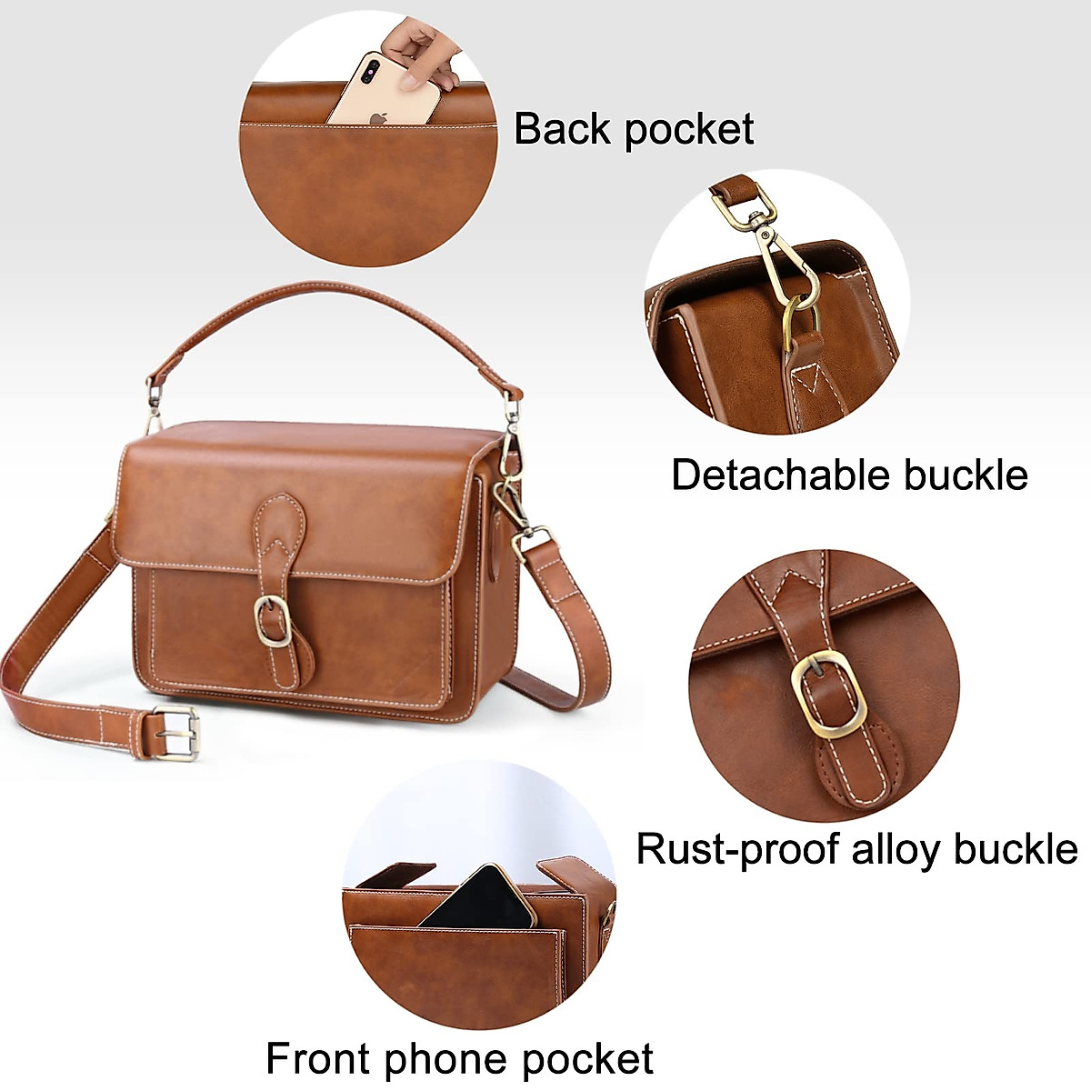 Cwatcun Camera Shoulder Bag Compact Camera Case Waterproof Retro Compatible for Canon Nikon Sony SLR DSLR Mirrorless Camera and Lens Brown, Small