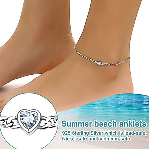 SILVERCUTE April Birthstone Ankle Bracelet 925 Sterling Silver 3mm Chain for Barefoot Figaro Anklets for Women, 8.5"-10.5"