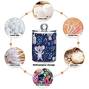 WELLDAY Apothecary Jars Bathroom Storage Organizer with Lid - 14 oz Qtip Holder Storage Canister, Koala Bears Clear Plastic Jar for Cotton Swab, Cotton Ball, Floss Picks, Makeup Sponges,Hair Clips (2