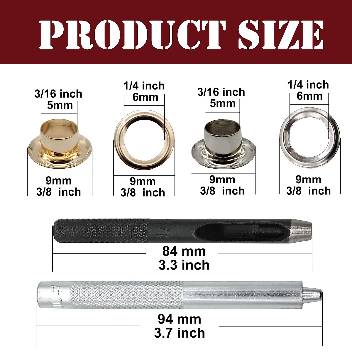 Raydodo 200 Sets Reinforced Grommet Kit, 3/16 Inch Metal Brass Eyelet Kit with 3 Pieces Grommet Tool Boot Eyelet Repair Kit and Grommets for Fabric, Tarps, Leather, Belt with Storage Box