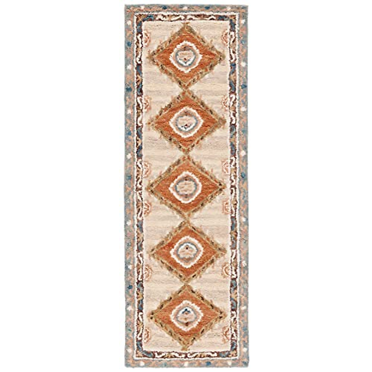 Safavieh Aspen Collection 2'3" x 8' Brown/Blue APN126T Handmade Moroccan Boho Tribal Wool Entryway Foyer Living Room Bedroom Kitchen Runner Rug