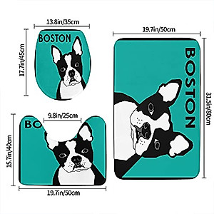 AOYEGO Boston Terrier Bathroom Rugs Set of 3 Cute Cartoon French Bulldog Non Slip 31.5X19.7 Inch Soft Absorbent Polyester for Tub Shower Toilet