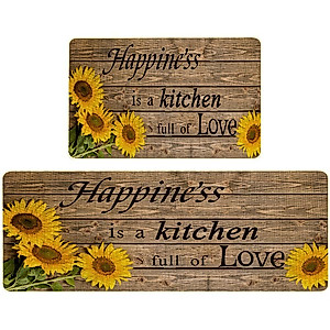 TOMWISH Sunflower Kitchen Rugs Sets 2 Piece Kitchen Mats for Floor Absorbent Doormat Non-Slip Rubber Backing Area Rugs Washable Carpet for Kitchen Floor Home,Office,Sink,Laundry 17"X47"+17"X27"