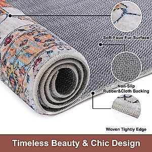 COMSLE Area Rug 2x3 Faux Wool Throw Rug for Entryway, Boho Washable Small Rugs Non-Slip Distressed Carpet Soft Accent Floor Rug for Indoor Entrance, Bedroom, Living Room, Kitchen (Rust Red)