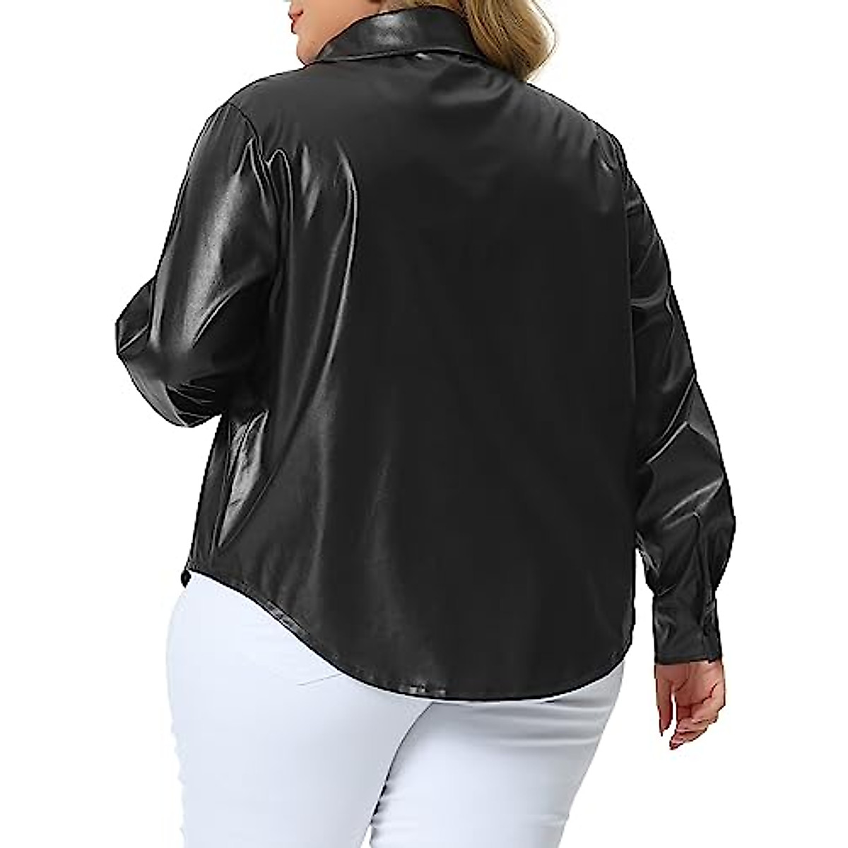 Agnes Orinda Plus Size Faux Leather Jacket Shacket for Women Motorcycle Biker Button Down Shirts 2X Black