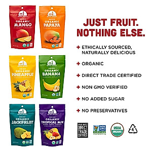 Mavuno Harvest Organic Dried Fruit Variety Pack | Dried Mango, Papaya, Pineapple, Banana, Jackfruit, & Tropical Mix | Healthy, Vegan, No Sugar Added, Non GMO Snacks for Kids & Adults | 2 Ounce, 6 Pack