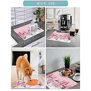 Coffee Mat for Counter,Christmas Snowman Xmas Tree Winter Snowflake Pink Absorbent Hide Stain Coffee Bar Mat,Non-slip Coffee Bar Accessories Kitchen Drying Mat Fit Under Coffee Maker Espresso Machine