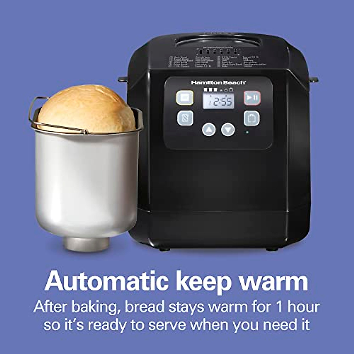 Hamilton Beach Bread Maker Machine, Digital, Programmable, 12 Settings + Gluten Free, Dishwasher Safe Pan + Kneading Paddle, 2 lb Capacity, Black (29982)