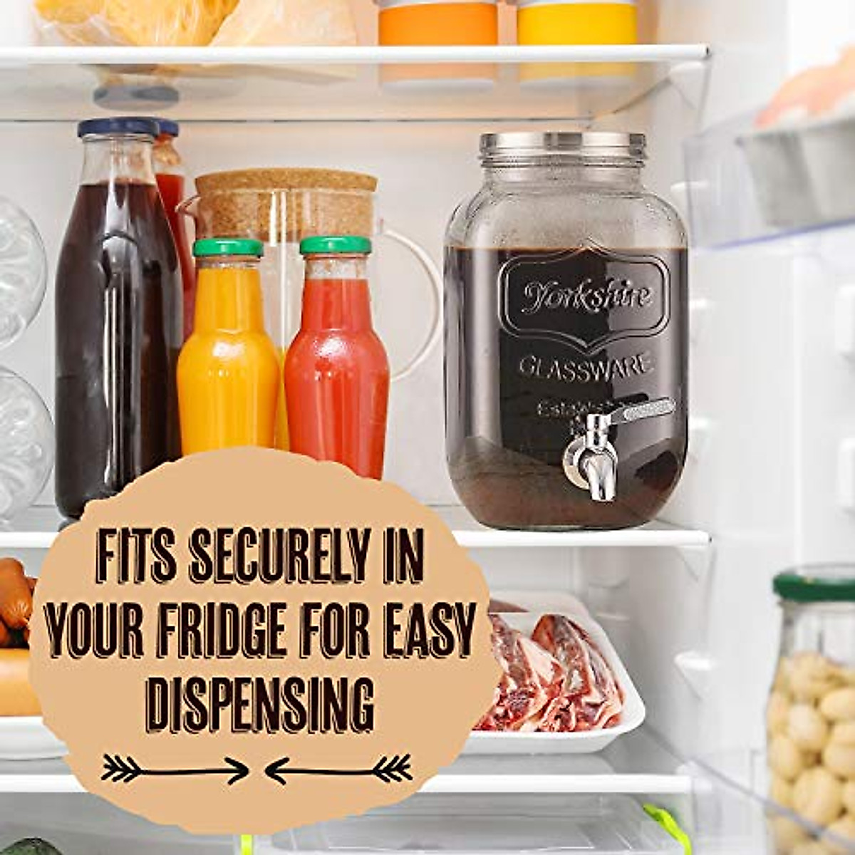 Gallon Cold Brew Coffee Maker Dispenser - 4 Quart Strong Glass Container with Stainless Steel Spigot Dispenser, Metal Filter and Airtight Metal Lid -for Large Batch Cold Brewing by kitchentoolz