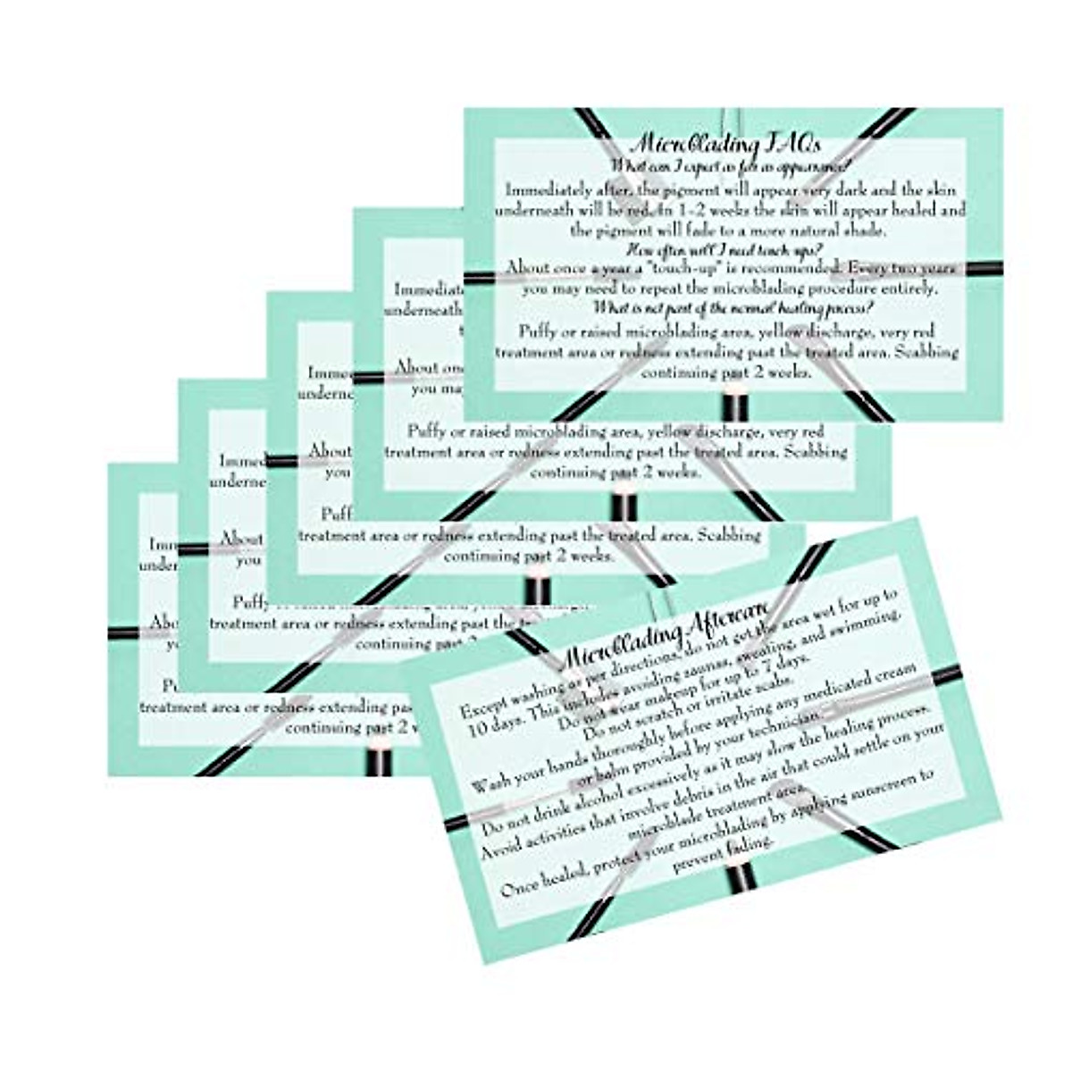 Microblading Aftercare Cards Green | 50 Pack | Disposable FAQ Microblade Printed Certified Recommended Care Instructions 3.5 x 2" inches Microblading Supplies Client Take Home