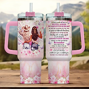 99OWL Tumbler 40 Oz With Handle Lid And Straw, Bestie No Matter Floral, Coffee From For Modern Handle Cups Women Funny Simple Butterfly Stainless Tumblers Rose