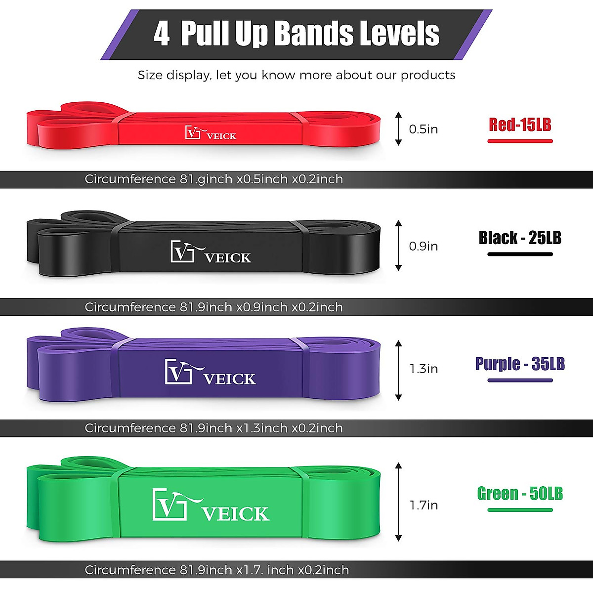 VEICK Resistance Bands for Working Out, Exercise Bands, Workout Bands, Pull Up Assistance Bands, Long Heavy Stretch Bands Set for Men and Women, Power Weight Gym at Home Fitness Equipment