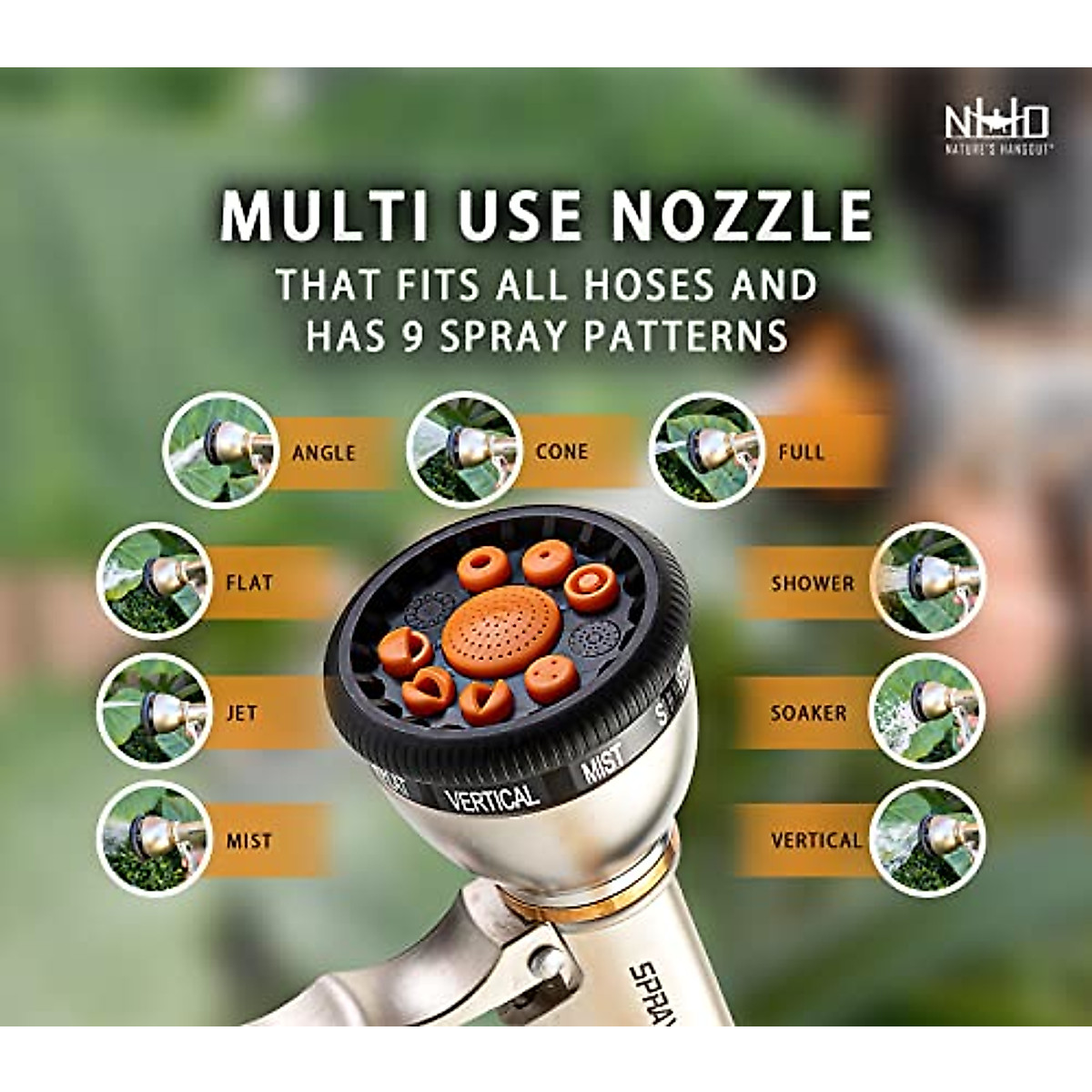 Hose Sprayer Nozzle – Premium Heavy Duty Garden Hose Nozzle - 9 Adjustable High Pressure Spray Nozzle Patterns - Water Hose Nozzle Best For Plants, Lawn, Car Wash, Patio, Dog -5 Extra Washers-SprayTec