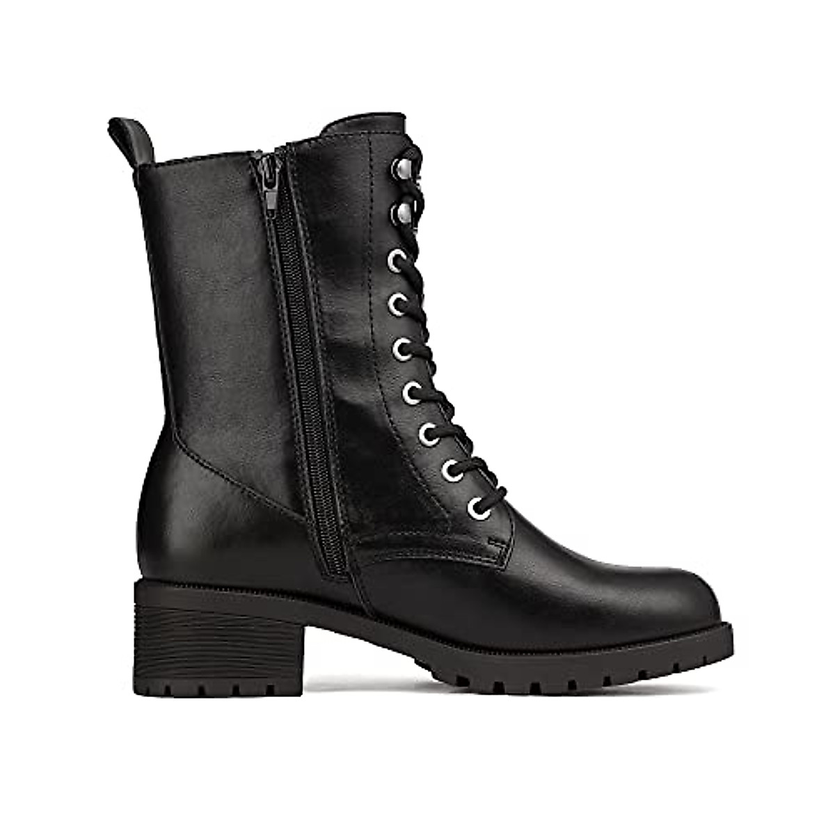 DREAM PAIRS Women's Mid-Top Combat Boot, Black Pu, 10