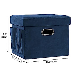 YITAHOME Foldable Storage Ottomans– Velvet Tufted Ottomans with Lid, Multipurpose Organizers for Bedroom, Living Room, Dorm or RV (Set of 2, Blue)