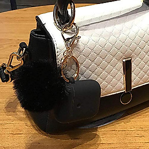 ZOSTLAND Wireless Earphone Case,Rabbit Fur Ball Wool Charm Keychain Thick Soft Portable Ring Silicone Shockproof Protective Cover Box Compatible with Apple AirPods 2&1 Charge Station (Black)