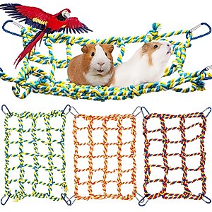 Junkin 3 Pcs Bird Rope Net Rat Climbing Rope Net Pet Hamster Chinchilla Ferret Activity for Small Animal Habitat Decor and Play