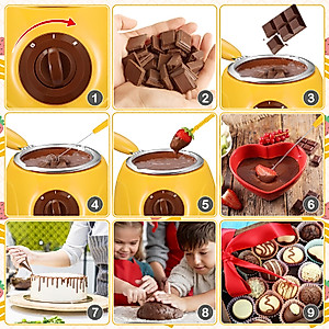 Umigy Electric Melting Chocolate Pot Gift Set Mini Fondue Fountain Pot Kit Chocolate Melting with DIY Mold and Accessories for Candy Chocolate Milk Cheese Candy Home (Yellow,Single Furnace)