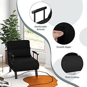 KOMFOTT Convertible Sleeper Chair Bed, 4-in-1 Folding Sofa Bed with 6-Position Adjustable Backrest, Upholstered Chaise Lounge with Removable Pillow, Leisure Recliner Lounge Couch for Home Office