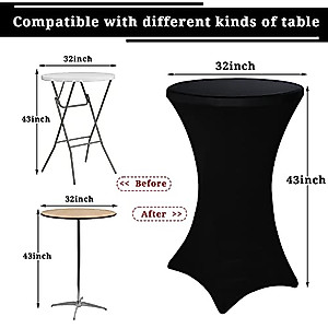 Pesonlook 6 Pack Cocktail Spandex Stretch Square Corners Tablecloth 32"x43" Black Fitted High Top Table, Cocktail Round Tablecloth Table Cover for Bar Wedding Cocktail Party Banquet Table(Black)
