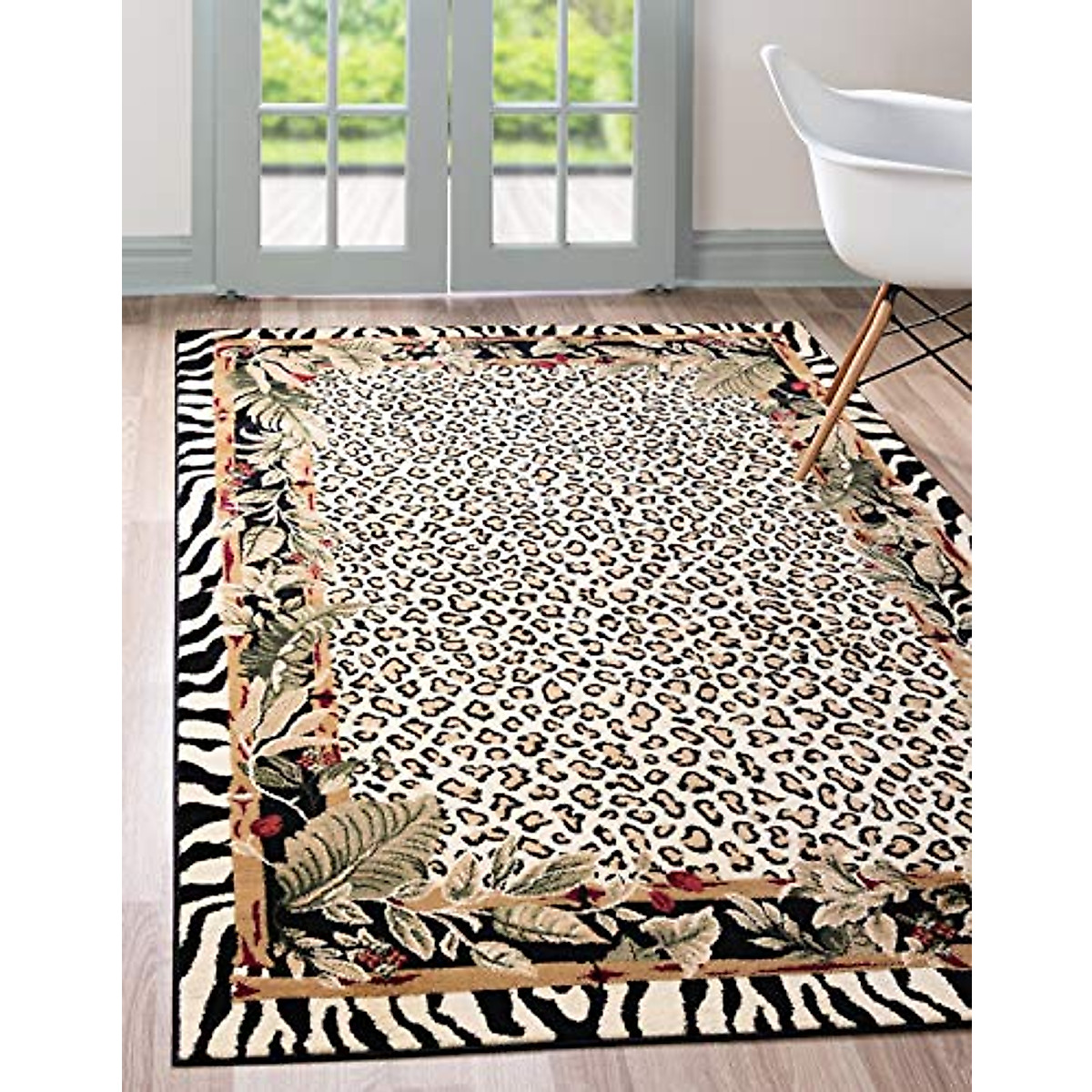 Unique Loom Wildlife Collection Animal Inspired with Cheetah Bordered Design Area Rug, 7 ft x 10 ft, Ivory/Black