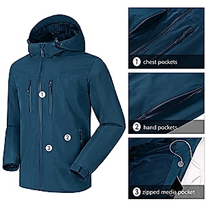 CAMEL CROWN Men's Waterproof Shell Jacket Windbreaker Hooded Rain Coat for Outdoor Hiking Climbing Traveling Blue XL