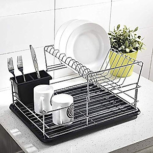 SDGH Stainless Steel Bowl Drain Rack - Double-Layer Tableware Storage Rack 47*33.5*32cm
