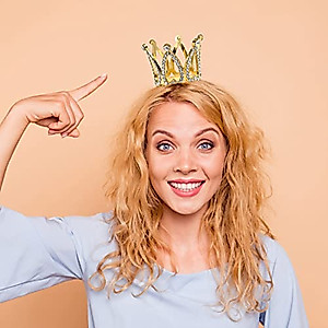 12 Pieces Crown Cake Toppers, Mini Queen Crown Cake Topper Princess Decorative Crown Crystal Tiara Cupcake Decoration for Lady Girl Wedding Birthday Bridal Baby Shower Party Supplies (Gold)