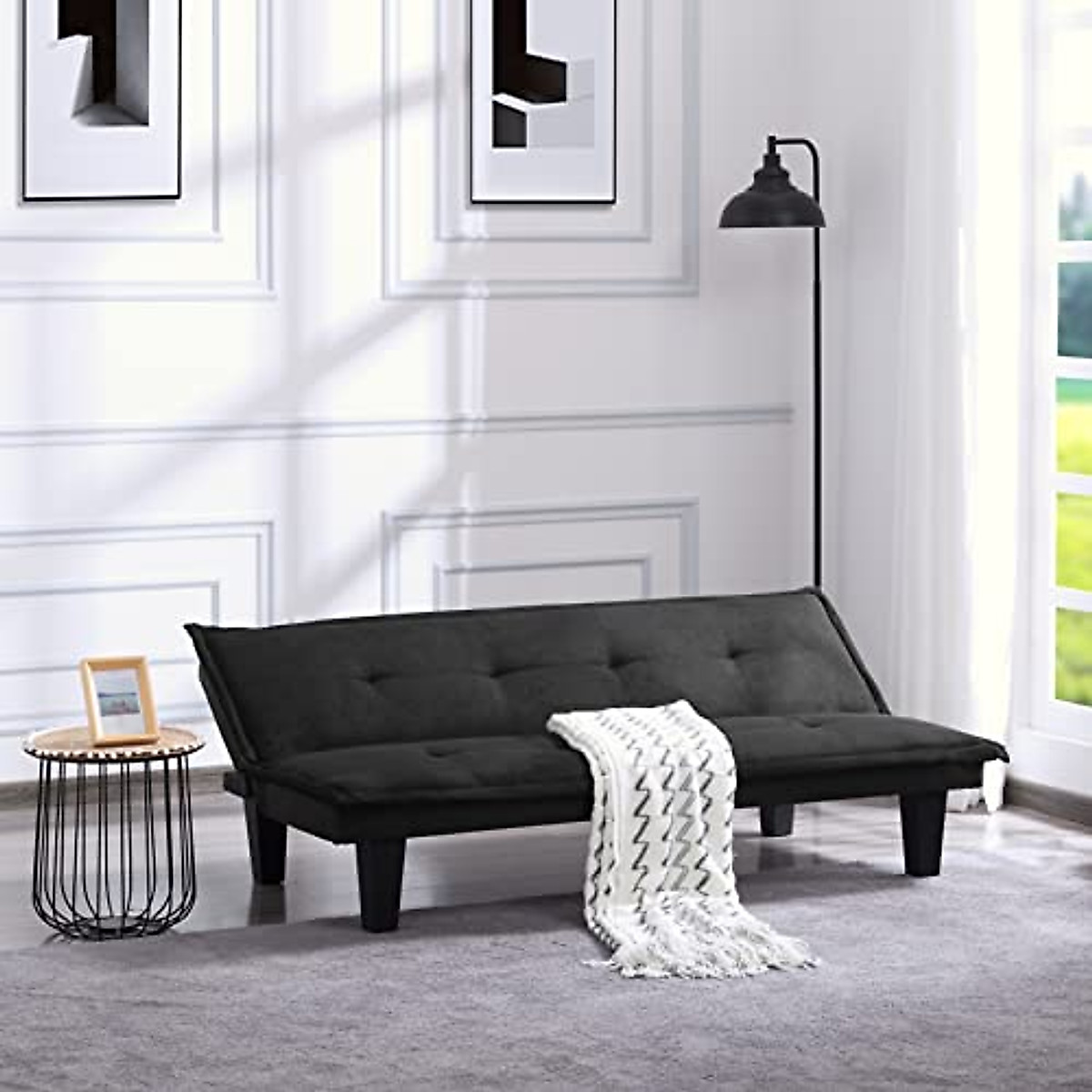 YUNLife&Home Loveseat Sofa,Modern Decor Accent Futon Love Seat Bed for Living Room Bedroom Napping,Tufted Upholstered Small Recliner Couch Furniture,Solid and Easy to Install, Fabric Black 63.8" w