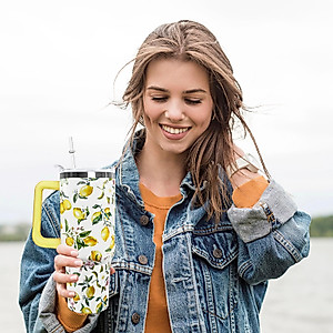 30 oz Stainless Steel Tumbler with lid and Straw,Yellow CoffeeTravel Mug Cup Water Botter, Lemon Gifts for Lemon Lovers