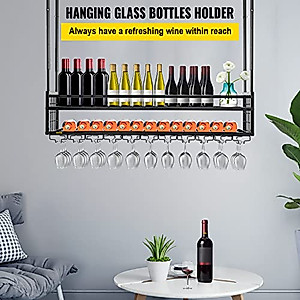VEVOR Ceiling Wine Glass Rack, 46.9 x 11.8 inch Hanging Wine Glass Rack, 18.9-35.8 inch Height Adjustable Hanging Wine Rack Cabinet, Black Wall-Mounted Wine Glass Rack Perfect for Bar Cafe Kitchen
