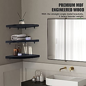 Corner Floating Shelves Set of 3 | Corner Wall Shelves | Wall Mounted Corner Storage Display Shelving for Bathroom, Bedroom, Living Room, Kitchen | 12-4/5" D x 12-4/5" W | Fan-Shaped, Matte Black