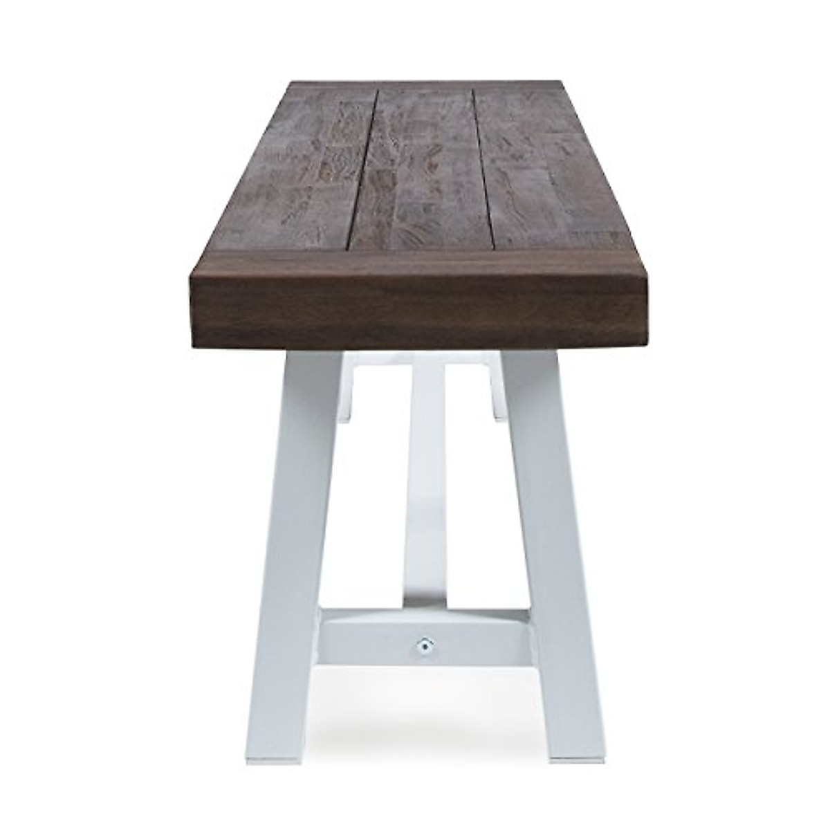 Christopher Knight Home Carlisle Outdoor Acacia Wood Dining Bench with Metal Frame, Sandblast Dark Brown / White Rustic Metal