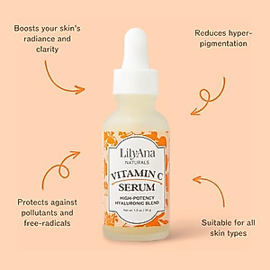 LilyAna Naturals Vitamin C Serum for Face - Face Serum with Hyaluronic Acid and Vitamin E, Anti Aging Serum, Reduces Age Spots and Sun Damage, Promotes Collagen and Elastin (1oz)