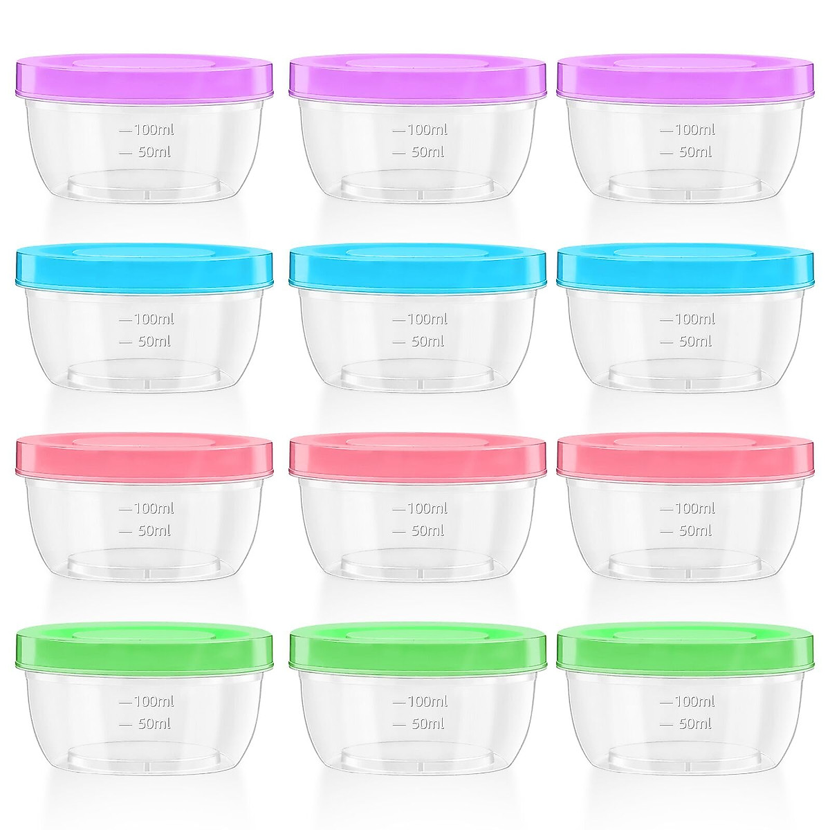 Zezzxu 5 oz Small Plastic Food Containers with Screw Lids, 12 Pack Reusable Freezer Storage Jars Stackable Deli Containers (Microwave & Freezer Safe)