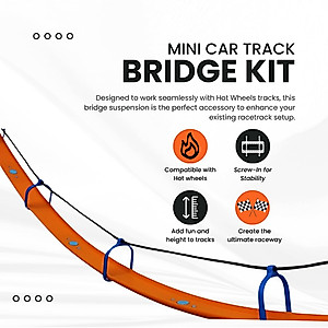 Suspension Bridge Kit Compatible with Hot Wheels Racetracks | 10 Bridge Supports, Rope, and Wall Connectors Included | Made in USA (Blue 1-Lane Kit)
