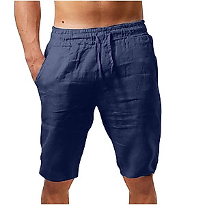 Mens Khaki Cargo Shorts Big and Tall Men's Linen Shorts 2023 Causal Elastic Waist Drawstring Summer Beach Shorts Classic-Fit Flex Pants 7 Inch Inseam Shorts Men Cotton Navy XL