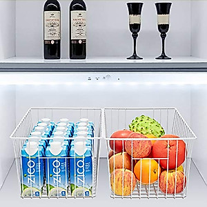 16inch Freezer Wire Storage Organizer Baskets, Household Refrigerator Bins with Built-in Handles for Cabinet, Pantry, Closet, Bedroom