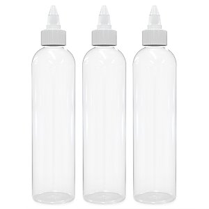 BRIGHTFROM Twist Top Applicator Bottles, 8 OZ Crystal Clear, Squeeze Empty Plastic Bottles, BPA-Free, PET, Refillable, Open/Close Nozzle - Multi Purpose (Pack of 3)