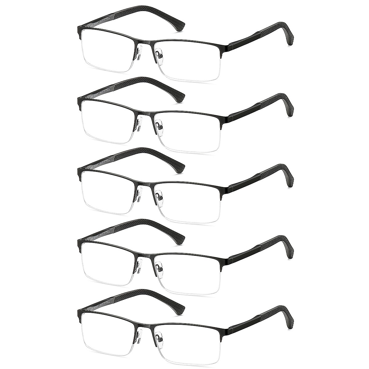EYECEDAR 5-Pack Reading Glasses Men Metal Half Frame Spring Hinges Eyeglasses Readers for Men 2.00