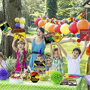 Blulu 9 Pcs Dinosaur Signs Dinosaur Birthday Party Decoration Beware of Dinosaur Signs Dinosaur Crossing Sign Jurassic Theme Party Wall Decor for Kids Halloween Party Props