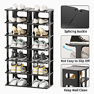 HAIXIN Shoe Racks for Bedroom Plastic Organizer for Closet 8 Tier Shoe Cubby Free Standing Shelves Cabinet Black Sneaker Storage For Entryway Vertical Tower