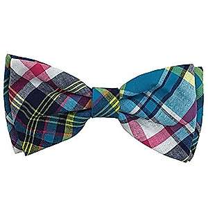 Huxley & Kent Pet Bow Tie | Blue Madras (Large) | Easter Pet Bow Tie Collar Attachment | Fun Bow Ties for Dogs & Cats | Cute, Comfortable, and Durable