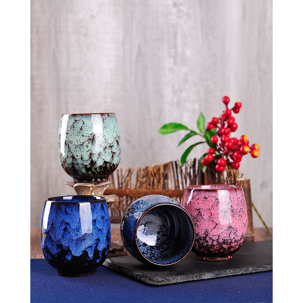 WHJY Ceramic Chinese kung fu tea cup, Japanese tea cups, Yerba mate cup set of 4, 150ml/5oz