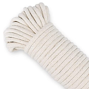 Enenes Craft Rope 1/4 INCH Braided Rope Cotton Rope 65 Feet Clothesline All Purpose Braided Cord for DIY Rope Basket/Mat as Candle Replacement Wick Self Watering Rope for Potted Plants (6MM,32 Feet)