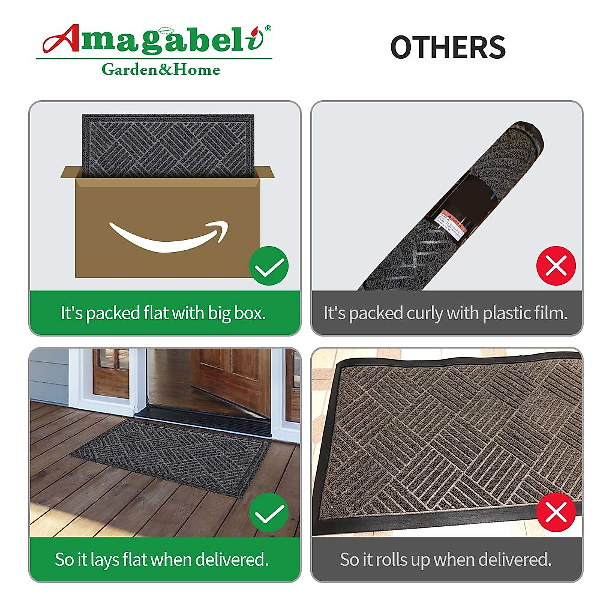 Amagabeli Large Outdoor Door Mats Rubber Shoes Scraper 36" x 24" for Front Door Entrance Outside Doormat Patio Rug Dirt Debris Mud Trapper Waterproof Out Door Mat Low Profile Washable Carpet BG038