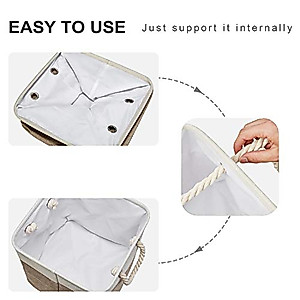 i BKGOO Cube Storage Bins，Foldable Canvas Storage Basket,3-Pack Collapsible Sturdy Fabric Organizing Basket with Cotton Handles for Home Office Shelf Clothes White-Khaki 13×13×13 inch