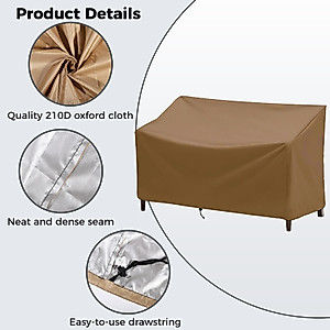 Outdoor Bench Cover for 3-Seater Bench, 210D Waterproof Outdoor Patio Furniture Cover, All Weather Resistant Bench Cover for Patio Furniture Garden Sofa Chair, 64" L x 26" W x 35" H (3 Seater)