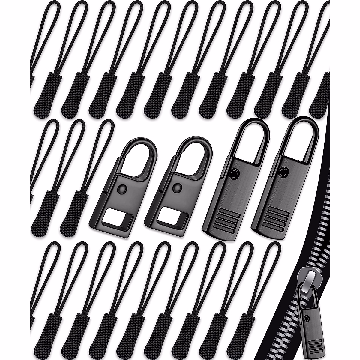 Zipper Pull, Upgraded Zipper Pull Replacement (24 Pack), Universal Replacement Zipper Pull, Zipper Tab Replacement, Small Zipper Pulls for Backpacks, Luggage, Clothes, Jacket, Purse, Boot (Black)