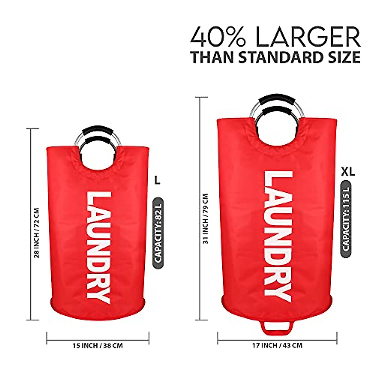 Neatkeep Extra Large Laundry Bags for Heavy-Duty Use with Aluminum Handles, Collapsible Fabric Laundry Basket, Foldable Clothes Bag, (Red)